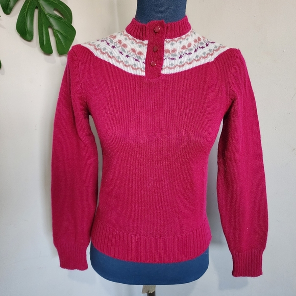 Vintage | Sweaters | Vintage Fuchsia Pink Fair Isle Sweater | Poshmark